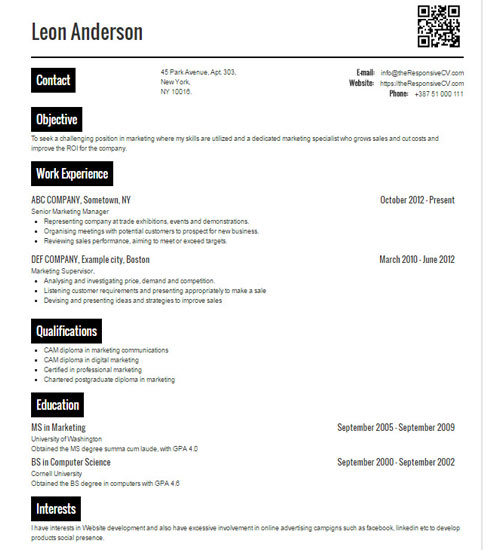 Simple CV Template - Create Resume Online or Import from linkedin in ...