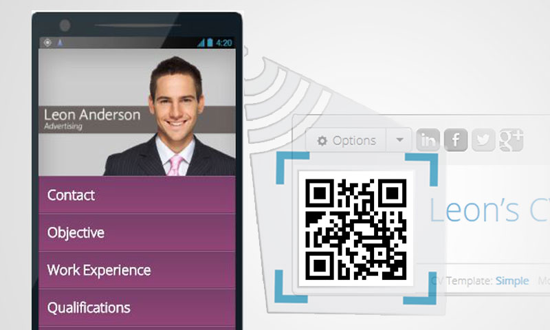Purple Mobile CV Template with QR Code - Create FREE CV Now